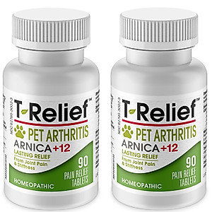 MediNatura T-Relief Pet Arthritis Relief Arnica +12 Powerful Natural Homeopathic Medicines Help Ease Hip & Joint Pain Soreness & Stiffness for Dog & Cat - 90 Tablets (2 Pack)