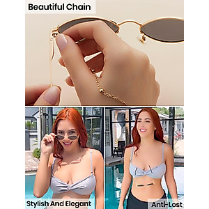 Veda Tinda Vision Green Womens Oval Sunglasses with Chain Polarized 90s Rave Sunglasses Retro Festival Sunglasses UV Protection