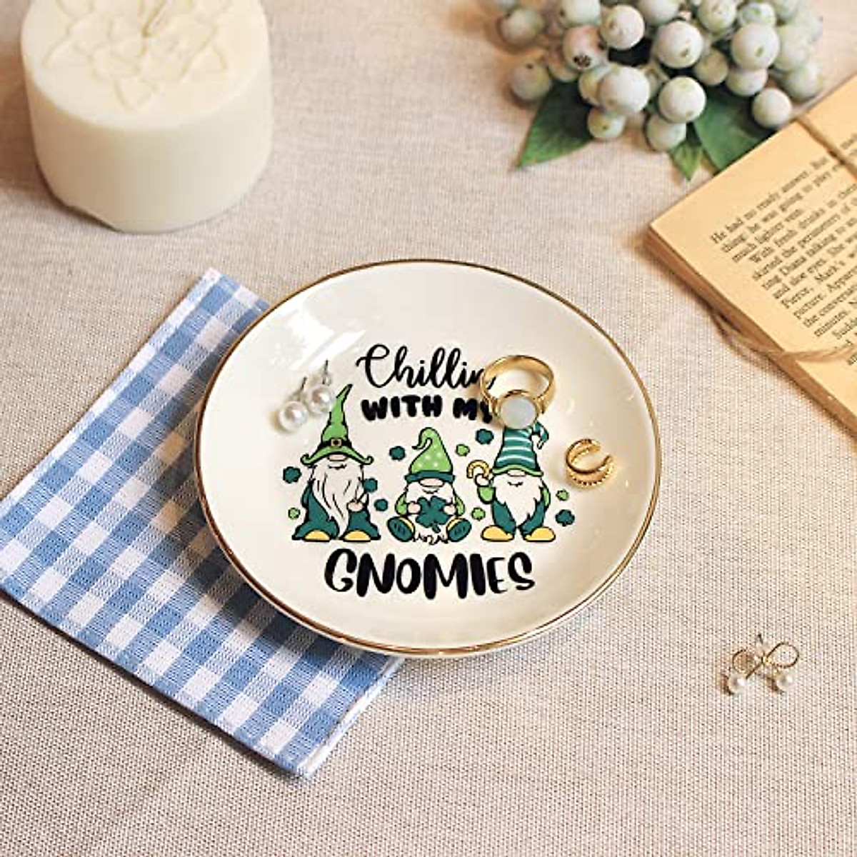 LZBALUYO Gnome Decor Irish Ring Dish, Decorative Trinket Dish, Gnome Home Decor, Ceramic Jewelry Dish, Ring Tray, Gnome Gifts for Women Mom Birthday Mothers Day Christmsa