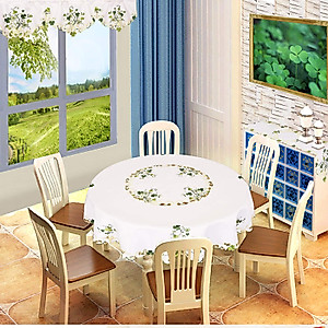 Simhomsen Small Embroidered Irish Clover St. Patrick’s Day Tablecloth, Spring Shamrock Decorations (Round 70 inches)