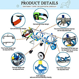 HobeyHove Adjustable 4-Wheel Dog Cart/Wheelchair, Animal Exercise Wheels，for Pet/Doggie Wheelchairs with Disabled Hind Legs Walking(7-Size) (XS)