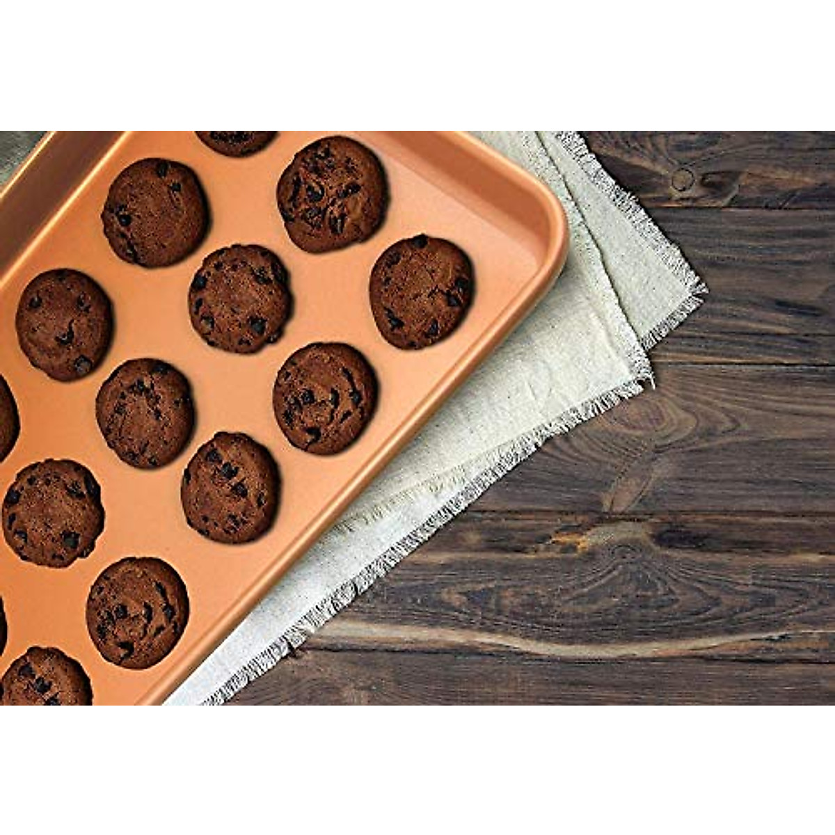 Set of 2 Nonstick Copper Cookie Sheet and Copper Coating Baking Pan for Cookies 11" x 16"