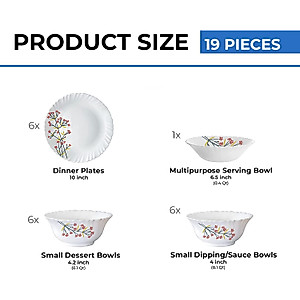 Borosil Gourmet Dinnerware Set For 6, 19 Pieces, White Dinner Plates and Bowls Sets, Chip Resistant Tempered Opal Glass, Stain Resistant, Dishwasher & Microwave Safe Dinner Set For Gifting, Serves 6