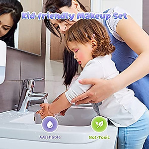 PERRYHOME Kids Makeup Kit for Girl 35 Pcs Washable Real Cosmetic, Safe & Non-Toxic Little Girl Makeup Set, Frozen Makeup Set for 3-12 Year Old Kids Toddler Girl Toys Christmas & Birthday Gift (Purple)