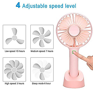 YIHUNION Mini Handheld Fan Portable, Hand held Personal Fan Rechargeable Battery Operated Powered Cooling Desktop Electric USB Fan with Fan Stand, 2500mAh Battery 4 Modes for Home Travel Outdoor（Pink）