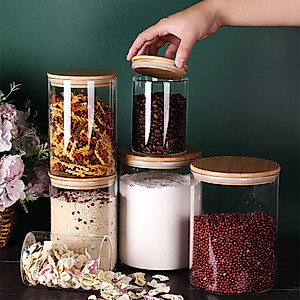 Tzerotone Glass flour Jars with Airtight Lids, 6 Pack Sugar and Flour Salt Containers Set, Extra Large Glass Rice Jar with Bamboo lid for Kitchen, Brown Suger, Beans, Groub Coffee (100OZ/54OZ/27OZ)