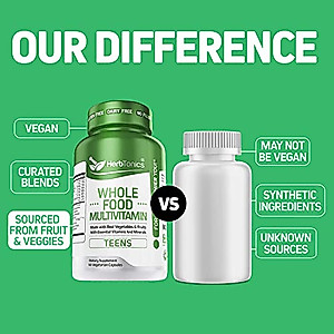 Whole Food Multivitamin for Teens (Boys & Girls) Kids & Children Plant Based with 62 Superfoods Raw Veggies, Fruits Vitamin Complex Supplement Vegan & Vegetarian 60 Capsules