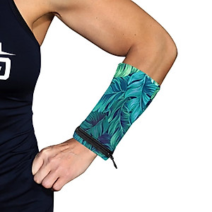 Jeiento Green Palm Leaves Zipper Wristband, Sports Wrist Sweatband with Pocket for Men and Women, Gym Running Basketball Working Out