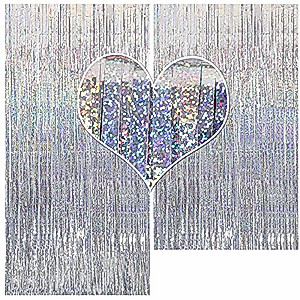 CYLMFC Foil Fringe Curtains - 2 Packs 3ftx8ft Sparkle Metallic Curtains Party Decorations Photo Booth Decorations Party Supplier - Sliver
