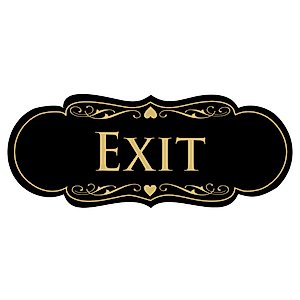 Designer EXIT Sign - Black/Gold - Small (1 Pack)