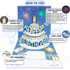 DTESL 40th Musical Birthday Cards with Light and Music, Blowable, 3D Birthday Popup Cards for Men & Women– Plays Hit Song 'HAPPY Birthday' (40th)