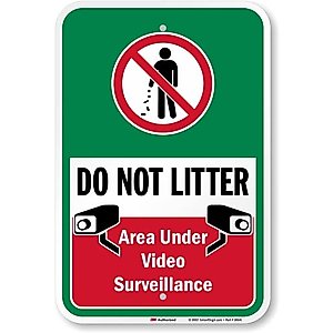 SmartSign 18 x 12 inch “Do Not Litter - Area Under Video Surveillance” Metal Sign, 63 mil Aluminum, 3M Laminated Engineer Grade Reflective Material, Multicolor
