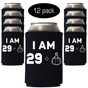 Veracco I AM 29 + 1 Middle Finger 30 Years Can Coolie Holder 30th Birthday Gift Dirty Thirty Party Favors Decorations (Black, 12)