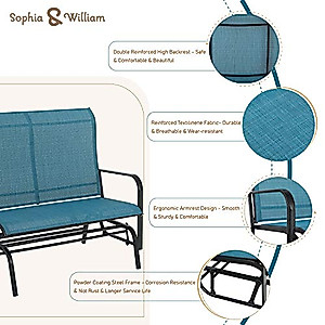 Sophia & William Patio Glider Rocking Chair for 2 Person, Outdoor Swing Love Seat Rocker Chair Bench of Sling Fabric and Power Coating Metal Frame for Porch, Balcony, Backyard