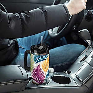 FRCSDIY Colored Leaves Insulated Tumbler with Handle and Straw Lid,30oz Leakproof Stainless Steel Cup BPA-Free Water Bottle