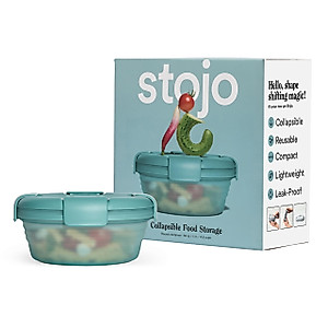 STOJO Collapsible Bowl - Translucent Eucalyptus, 36oz - Reusable Silicone Bowl for Hot and Cold Food - Perfect for Travel, Meal Prep, To-Go Lunch, Camping & Hiking - Microwave & Dishwasher Safe