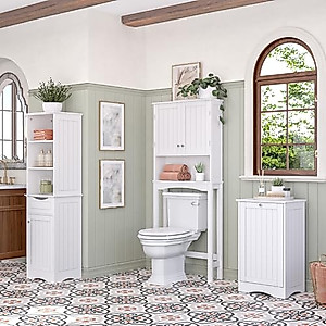 RiverRidge Ashland Tilt Out Laundry Hamper with Beadboard Design - Spacious Top Shelf, Removable Cloth Bag & Silver Knob - White Laundry Cabinet for Towels & Clothes Storage - Laundry Room Cabinets