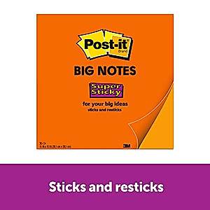 Post-it Super Sticky Big Notes, 15in x 15 in, 1 Pad, 2X the Sticking Power, Neon Orange (BN15)