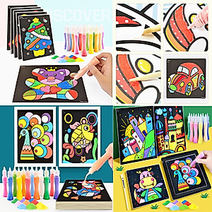 JKanruh 48 Pcs Art Kits,12 Color Sand Art Kits with 24 Sheets Sand Art Painting Cards,12 Sheets Magic Sticker Painting Set for Arts and Crafts,DIY Painting,Drawing