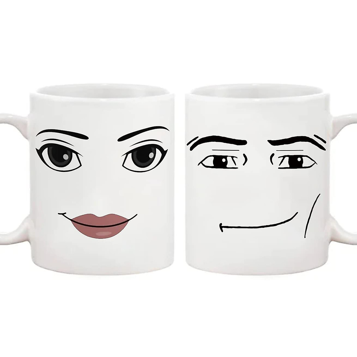 Fonhark - Funny Gamer Mug Set, MAN FACE Mug, WOMAN Face Mug, Birthday Mug, (Pack of 2), 11 Oz Novelty Coffee Mug/Cup, White