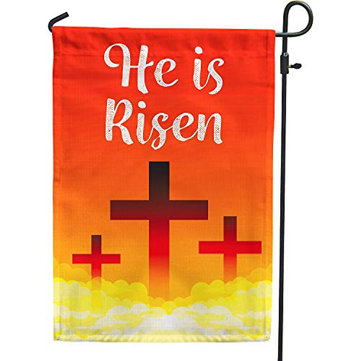 PAMBO He is Risen Religious Easter Garden Flags Burlap Vertical Double Sided, Cross Yard Outside Decoration 12x18 Inch