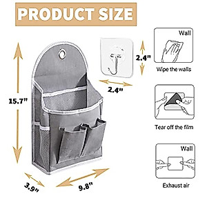 AIVIIN 2 Pcs Fabric Wall Hanging Storage Caddy Bag，Over The Door Closet Organizer for Bathroom Bedroom Kitchen Dorm Room Essentials Rv Storage and Organization Bed Side Storage(Grey)