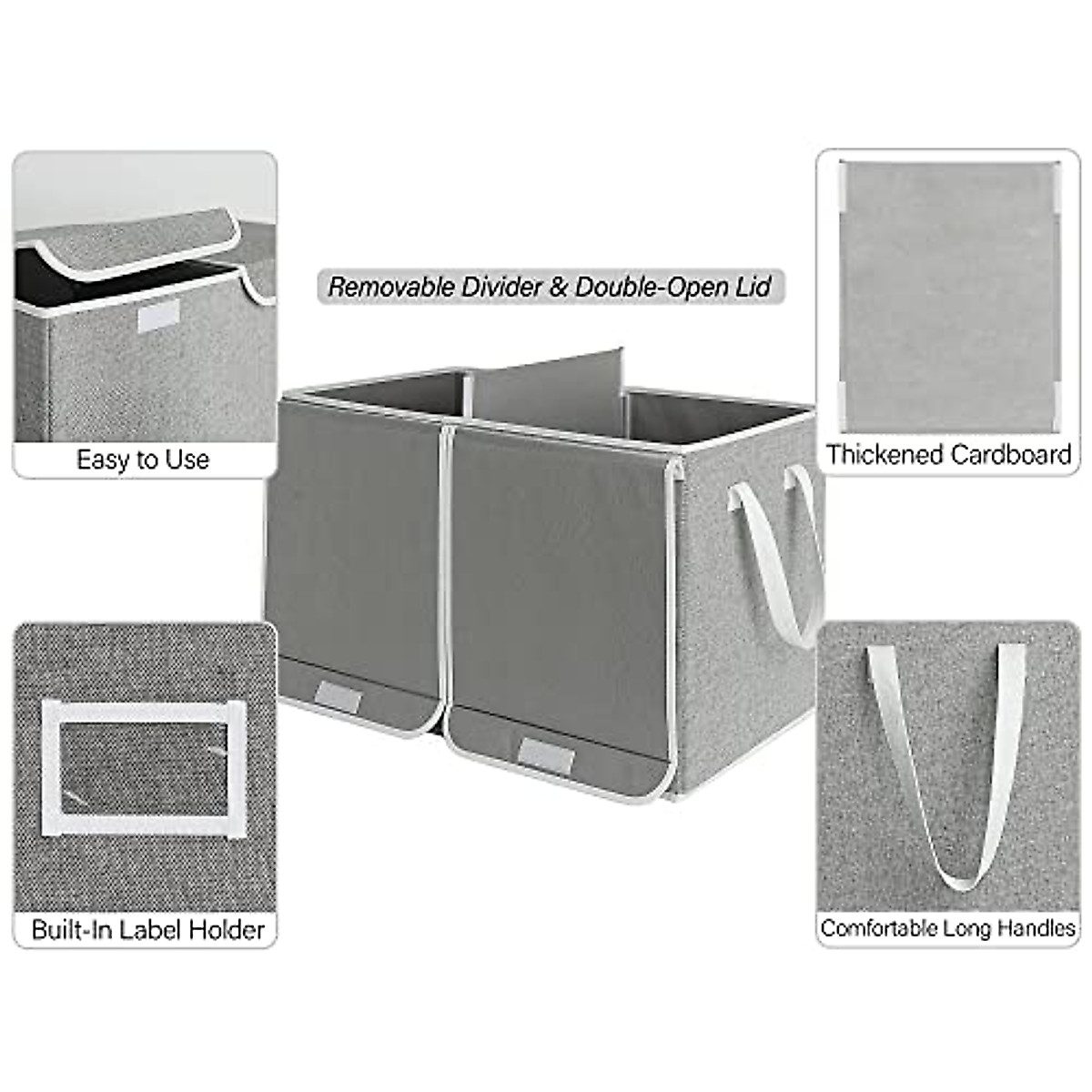 StorageWorks Storage Bin with Flip-Top Lids, Collapsible Storage Box, Gray, 24 ¾"L x 13" W x 16" H