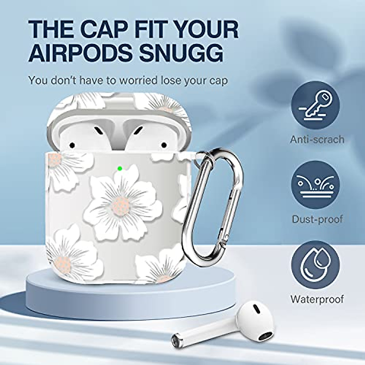 Maxjoy for Airpod Case Flower with Keychain Clear Floral Airpod Pro Case Cover for Girls Hard PC Skin Shockproof Cute Case for Apple Airpods 2&1Charging Case [Front LED Visible]