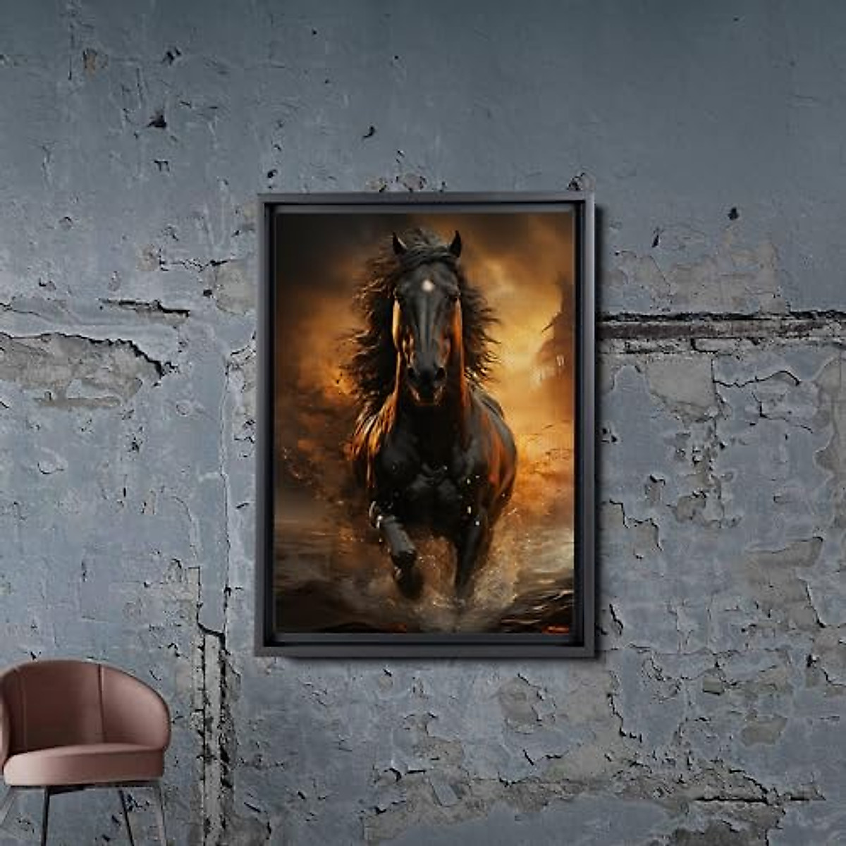 Majestic Black Stallion Galloping In The Clouds, Black Horse On Salt Flats, Canvas Print, Black Horse Print, Black Horse Wall Art, Wall Art, Art Print