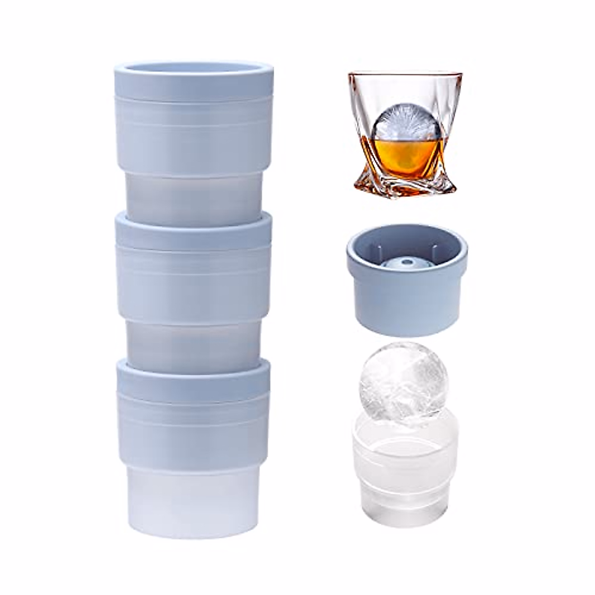 LORSIA Ice Ball Molds, Set of 4, Slow-Melting Stackable Ice Cube Maker, 2.5 Inch big Ice Spheres for Whiskey Cocktails Juice Beverages Bourbon