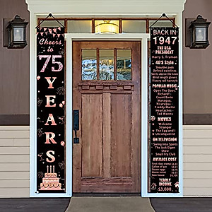 Pimvimcim 75th Birthday Decorations Back in 1947 Cheers to 75 Years Door Banner for Women, Rose Gold Happy 75 Birthday Party Porch