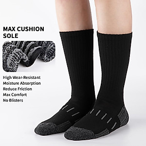 Heatuff Men’s Crew Athletic Socks Cushioned Moisture Wicking Work Boot Socks for All Seasons (6 Pairs)