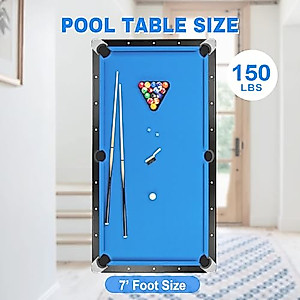 Wakefa 7ft Billiards Table, Portable Foldable Pool Table, Includes Balls, Chalks, 2 Pool Sticks and Brush, Black with Blue Cloth, Perfect for Family Game Room