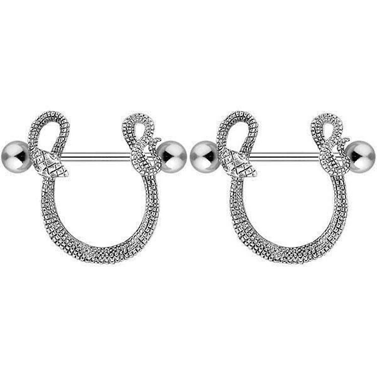 PAIR 14G SURGICAL STEEL SNAKE PYTHON NIPPLE SHIELDS RING BARBELL NIPPLERINGS Style 88888-940
