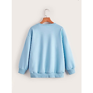 SOLY HUX Girl's Cute Graphic Sweatshirt Letter Print Long Sleeve Crewneck Pullover Tops Blue 10-11Y