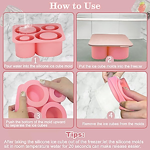 Sayrrame Ice Cube Tray for Stanley Cup, Silicone Ice Mold with Lid for 40oz 30oz 20oz 14oz Tumbler, 4 Pcs Hollow Cylinder Ice Maker for Chilling Cocktails, Whiskey, Drinks Coffee (Pink)