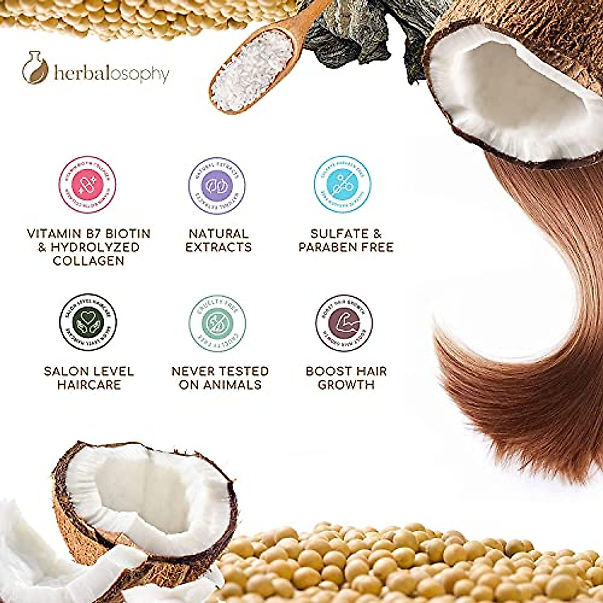 Herbalosophy 16.9 Fl Oz Biotin & Collagen Shampoo, Hair Growth Thickening Shampoo, Repair Dry, Damaged Thinning Hair, Infused with Vitamin B7 & Argan Oil, Free of Sulfate, Parabens and Gluten