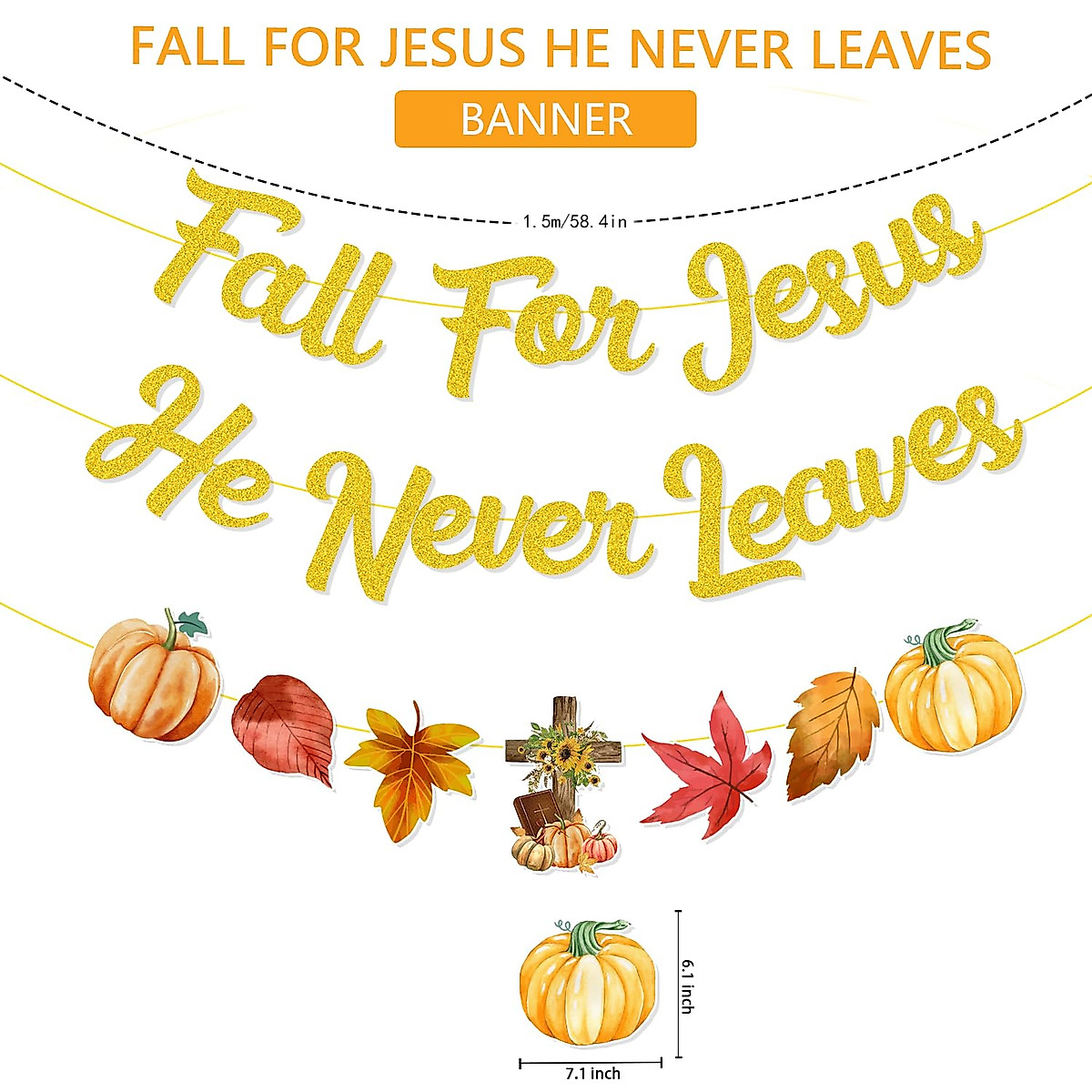 Fall For Jesus He Never Leaves Banner,NO-DIY Pumpkin Fall Banner Maple Leaf Bible Decoration Christian Religion Happy Fall Banner, Fall for Jesus He Never Leaves Decor Fall Decorations for Office