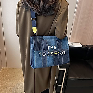 JQAliMOVV The Tote Bags for Women - Personalized Denim Tote Bags Top-Handle Crossbody Tote Bag Handbag for Travel Work Shopping (Blue L)