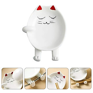 Luxshiny Spoon Rest Cat Spoon Rests ceramic utensil rest Pot Cover Holder spoon and chopstick stand for Stove Kitchen Japanese Decor