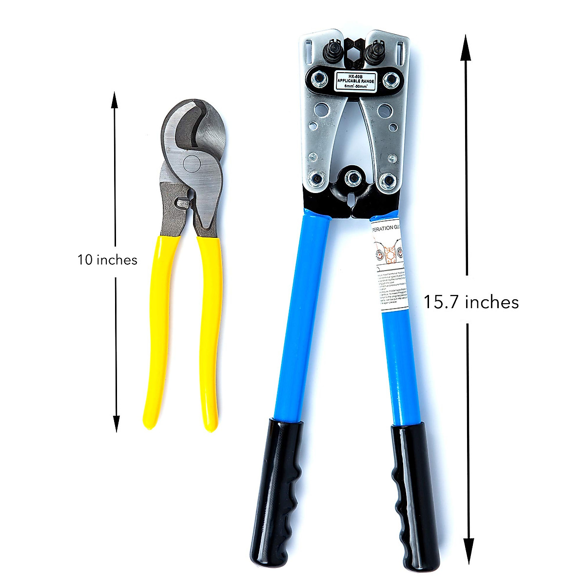 KOTTO Battery Cable Lug Crimper Tool 6-50mm², Wire Crimping Tool, Pliers for Crimping Wire Cable with Cable Cutter for 10,8,6,4,2 and 1/0 AWG Wire Cable Cutting and Crimper with Storage Bag