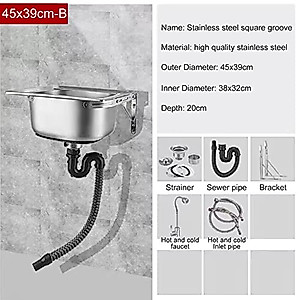 Stainless Steel Commercial Wall Mounted Hand Sink with Drainer Unit and Tap - Hot and Cold - Perfect for Outdoor Indoor, Garage, Laundry/Utility Room - Single Bowl Sinks