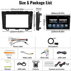 Car Stereo MP5 Player for Honda CRV 2007-2011 Car Radio with Apple Carplay Android Auto Mirror Link, 9" Touch Screen Car Radio with Bluetooth Backup Camera FM SWC Dual USB Input