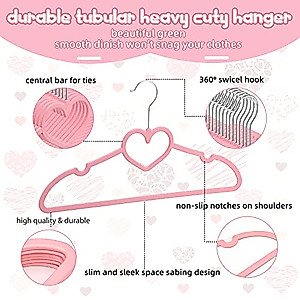 Kigley 50 Pieces Kids Pink Heart Hangers 12.8 Inch Plastic Space Saving Baby Hangers Kids Hangers for Nursery Cute Hangers with 360 Degree Swivel Hook Stackable and Non Slip