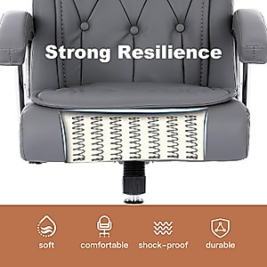 Hoxne Leather Executive Office Chair with Arms and Wheels, High Back Ergonomic Computer Desk ChairAdjustable Height Swivel Office Desk Chair, 350LBS Capacity (Gray)