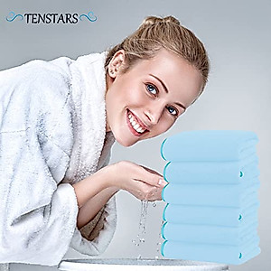 TENSTARS Silk Hemming Hand Towels for Bathroom Clearance - Quick Drying - Ultra Soft Microfiber Absorbent Towel for Bath Fitness, Gym, Shower, Hotel, and Spa - 16x28 Inch | Set of 6, Aquamarine