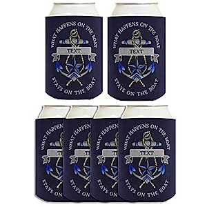 Customized Boating Can Coolies Your Boat Name Custom Sailing Gift Boating Birthday Party Supplies Custom Image Coolie 6 Pack Can Coolie Drink Coolers Coolies Navy