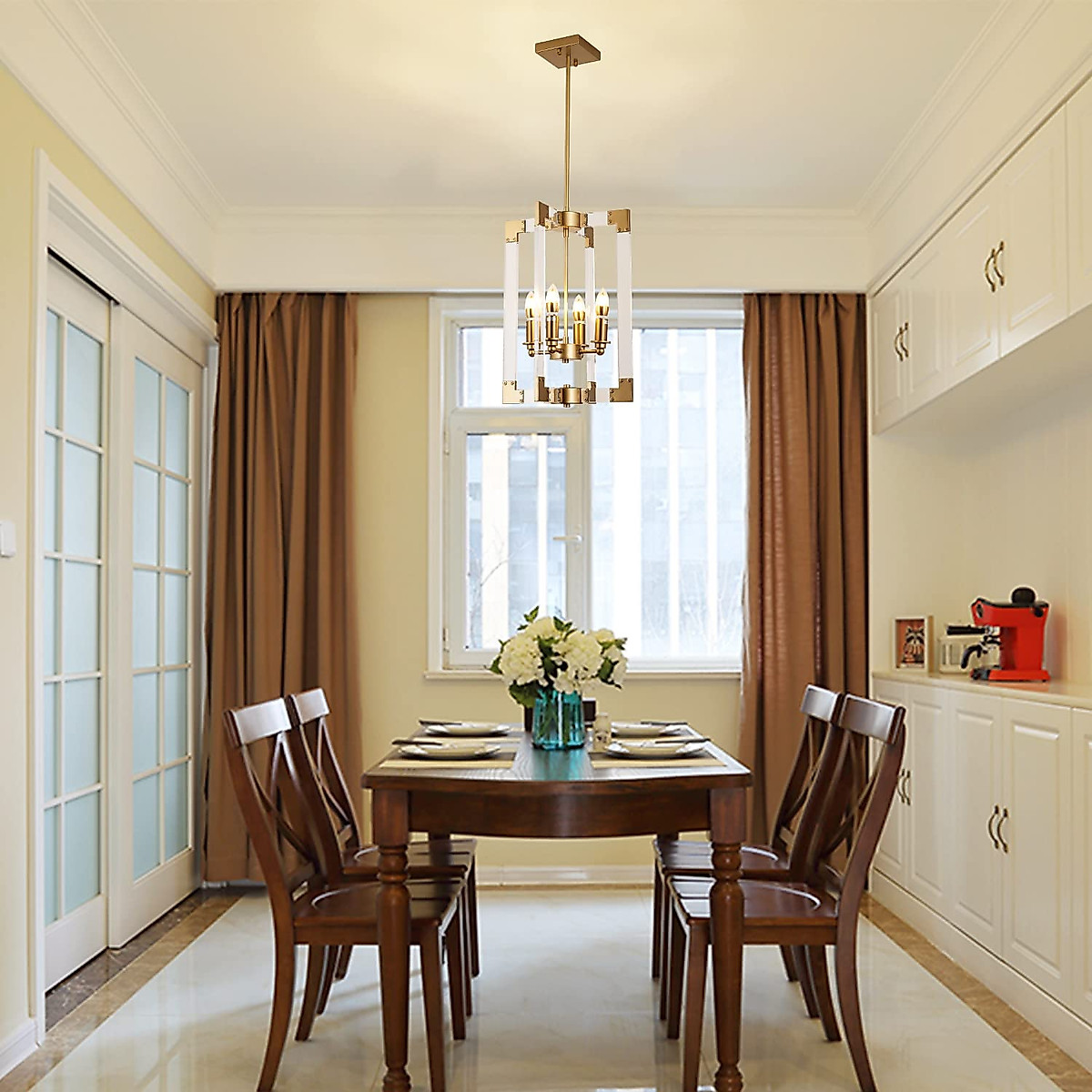 HOTIPRO Modern Gold Chandelier Contemporary Gold Pendant Light 4-Light Hanging Light Fixture for Living Room Dining Room Foyer Kitchen W13.78 Inches… B0C9LZPTXK