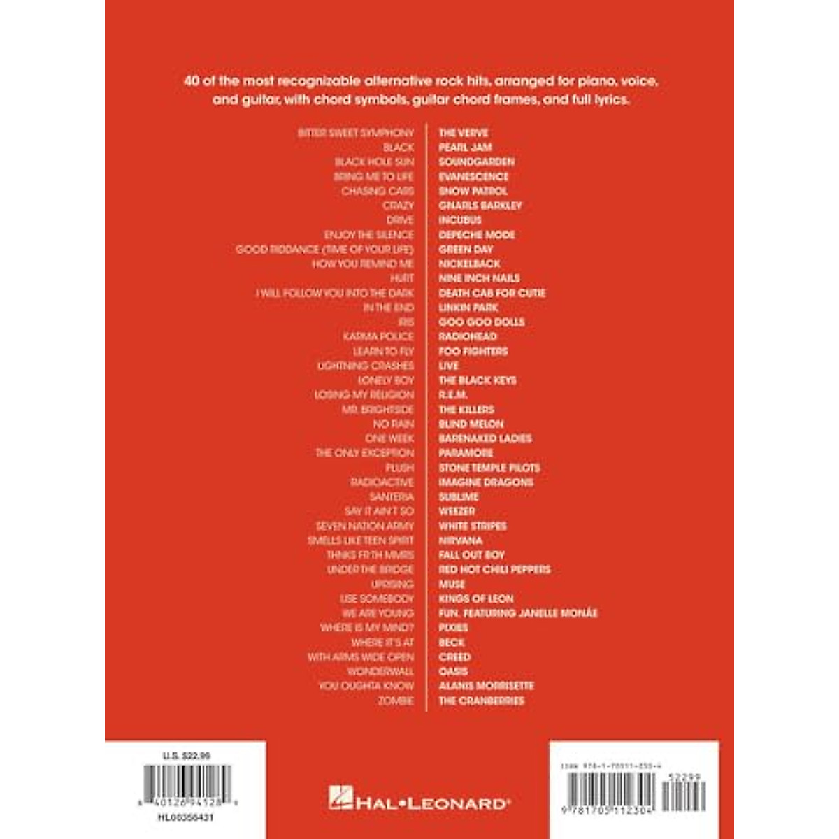 Alternative Rock Sheet Music Collection - 2nd Edition: 40 Hits Arranged for Piano/Vocal/Guitar