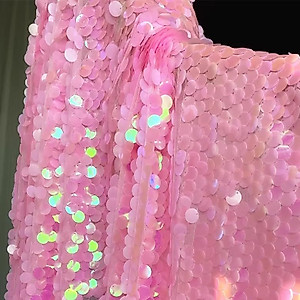 Singring Round Sequin Fabric, Mermaid Tablecloth Background Fabric Fish Scale Sequins Fabric Photo Props Wedding Decor Mesh Sequins Fabric for DIY Dress Clothes (Pink,2 Yards)